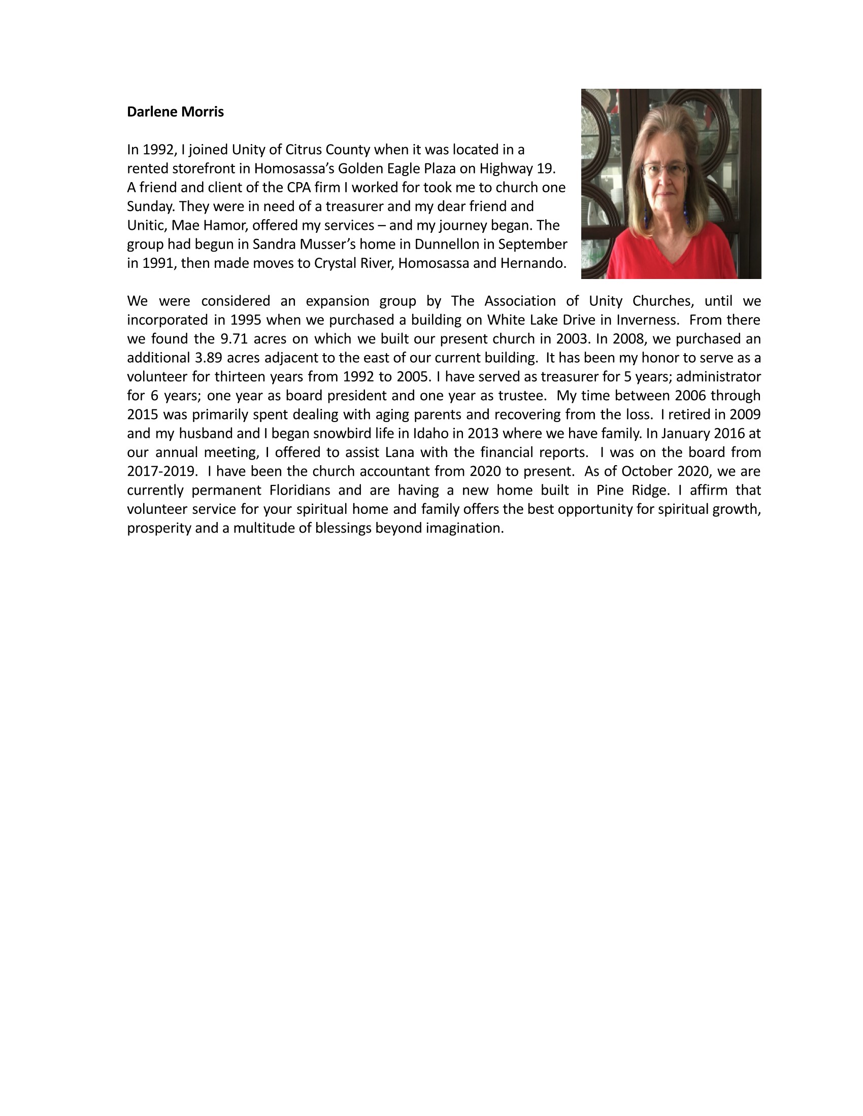 Sample Candidate Bio | Unity of Citrus County