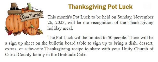 11-26-23 Thanksgiving Pot Luck | Unity of Citrus County